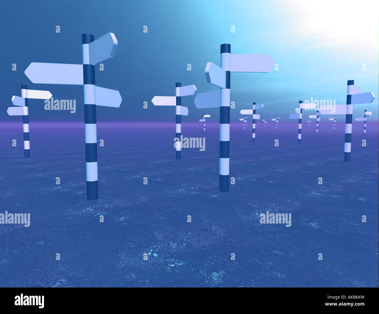 Cyberspace with empty direction signs signposts FUTURE LOGISTICS Stock ...