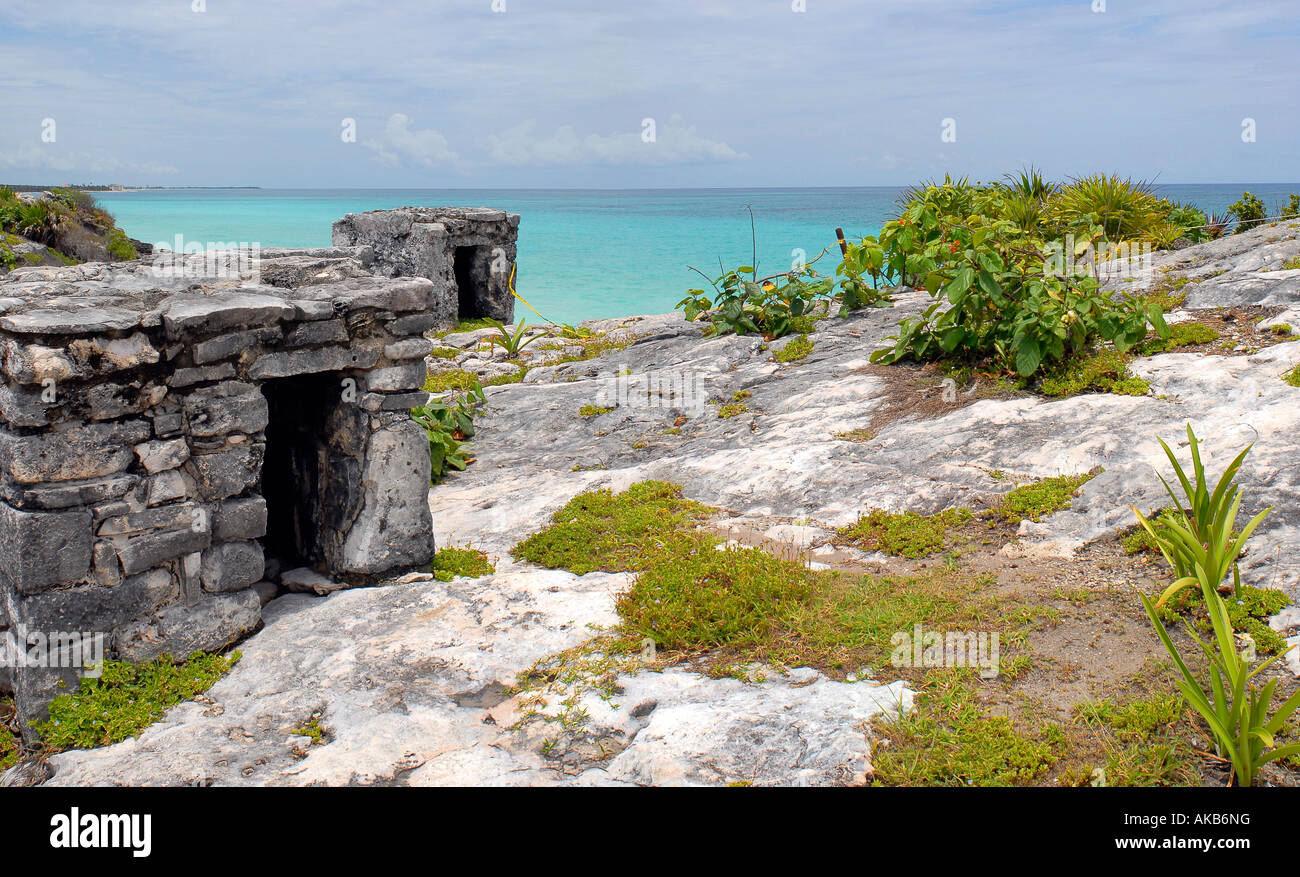 The ocean view from the ruins of Tulum Yucatan Mexico Stock Photo - Alamy