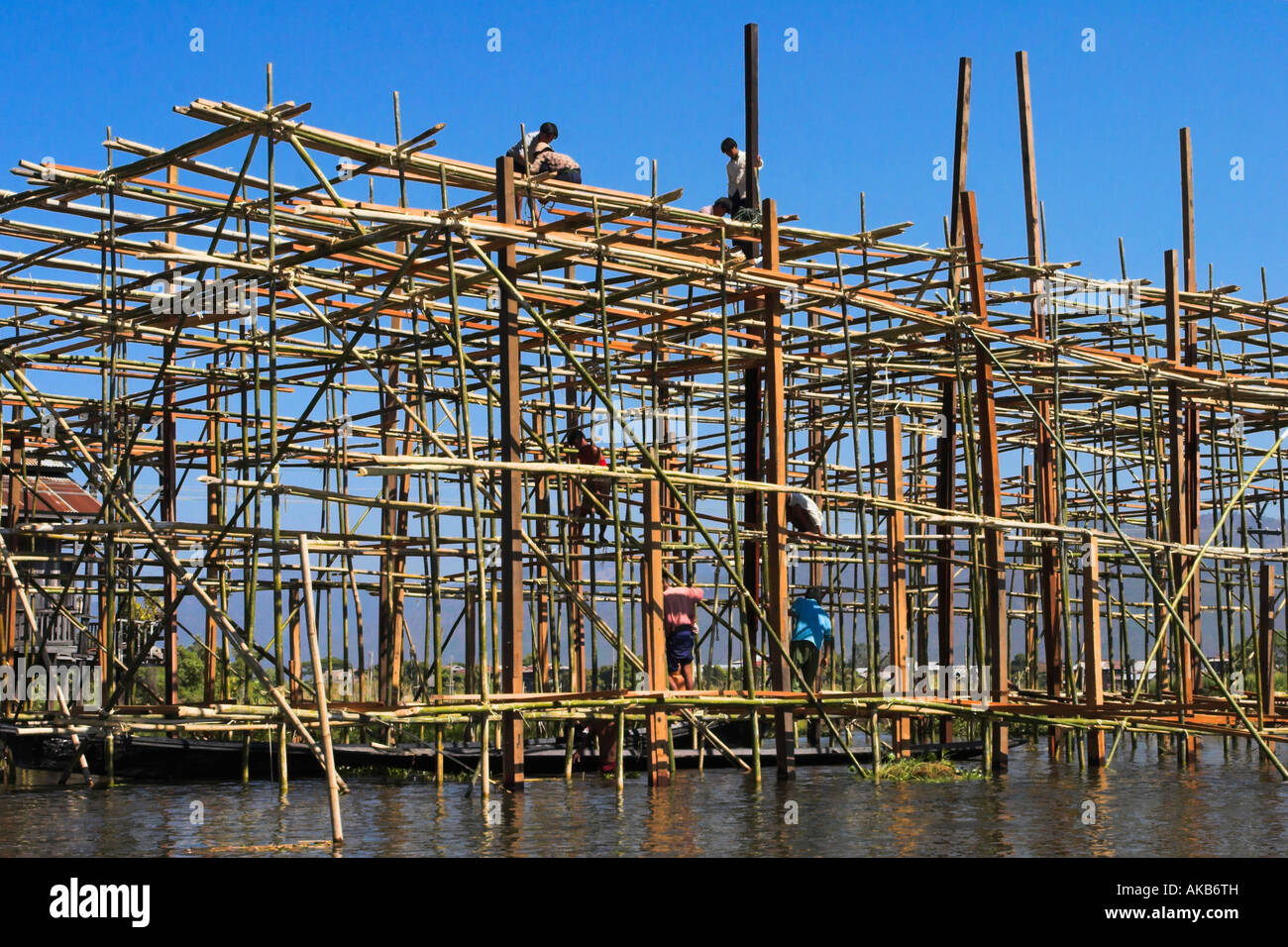 Myanmar (Burma), Shan State, Inle Lake, Bamboo scaffolding Stock Photo ...