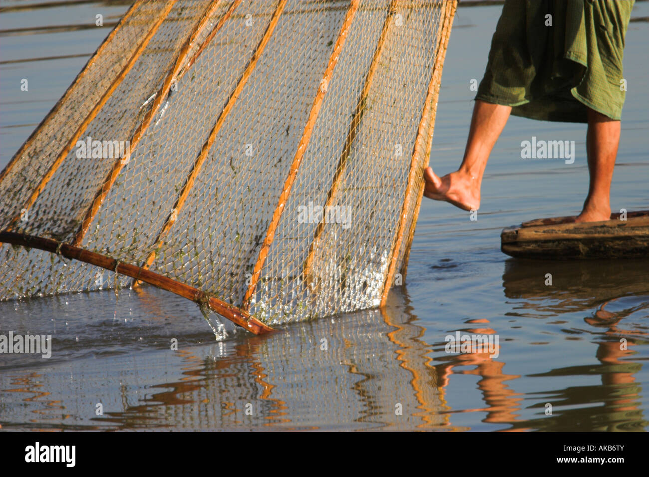 Myanmar (Burma), Shan State, Inle Lake, Intha man fishing with cone ...