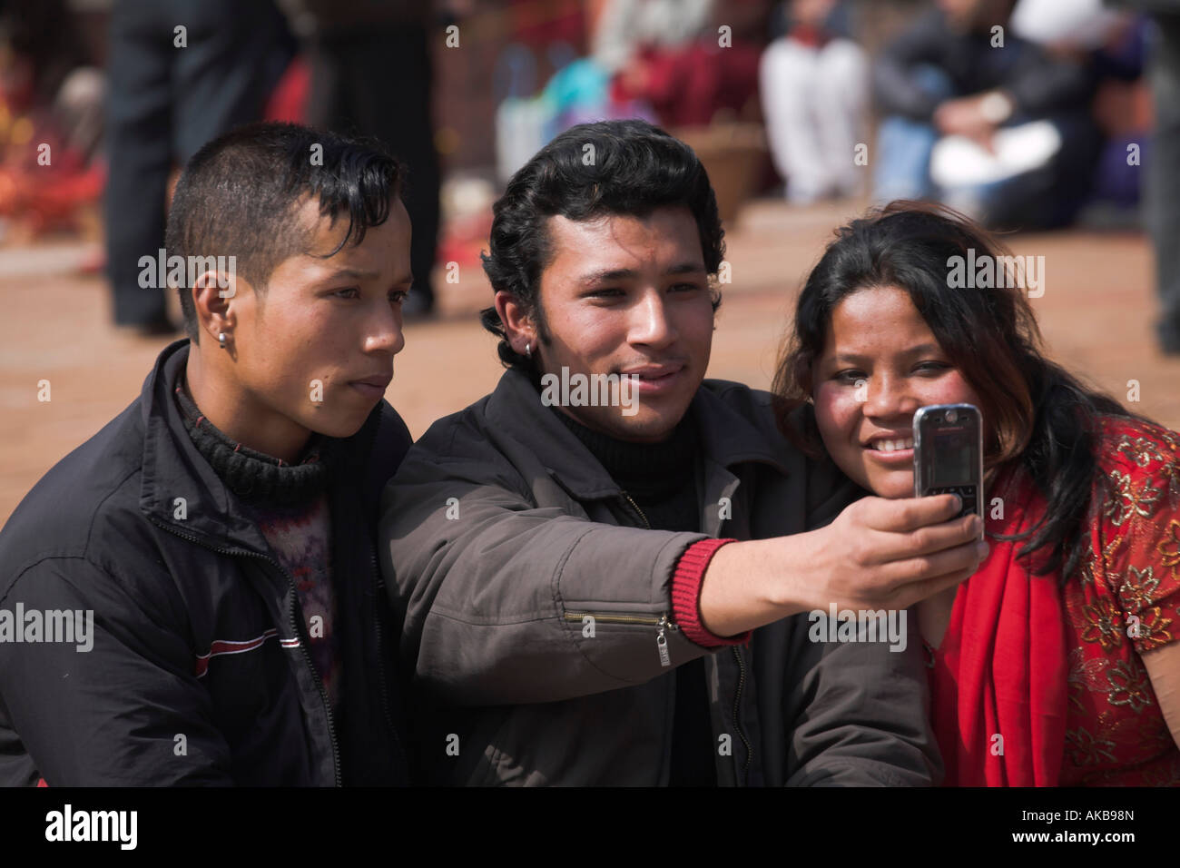 Nepal, Kathmandu, Durbar Square, Man taking photo of himeself and ...