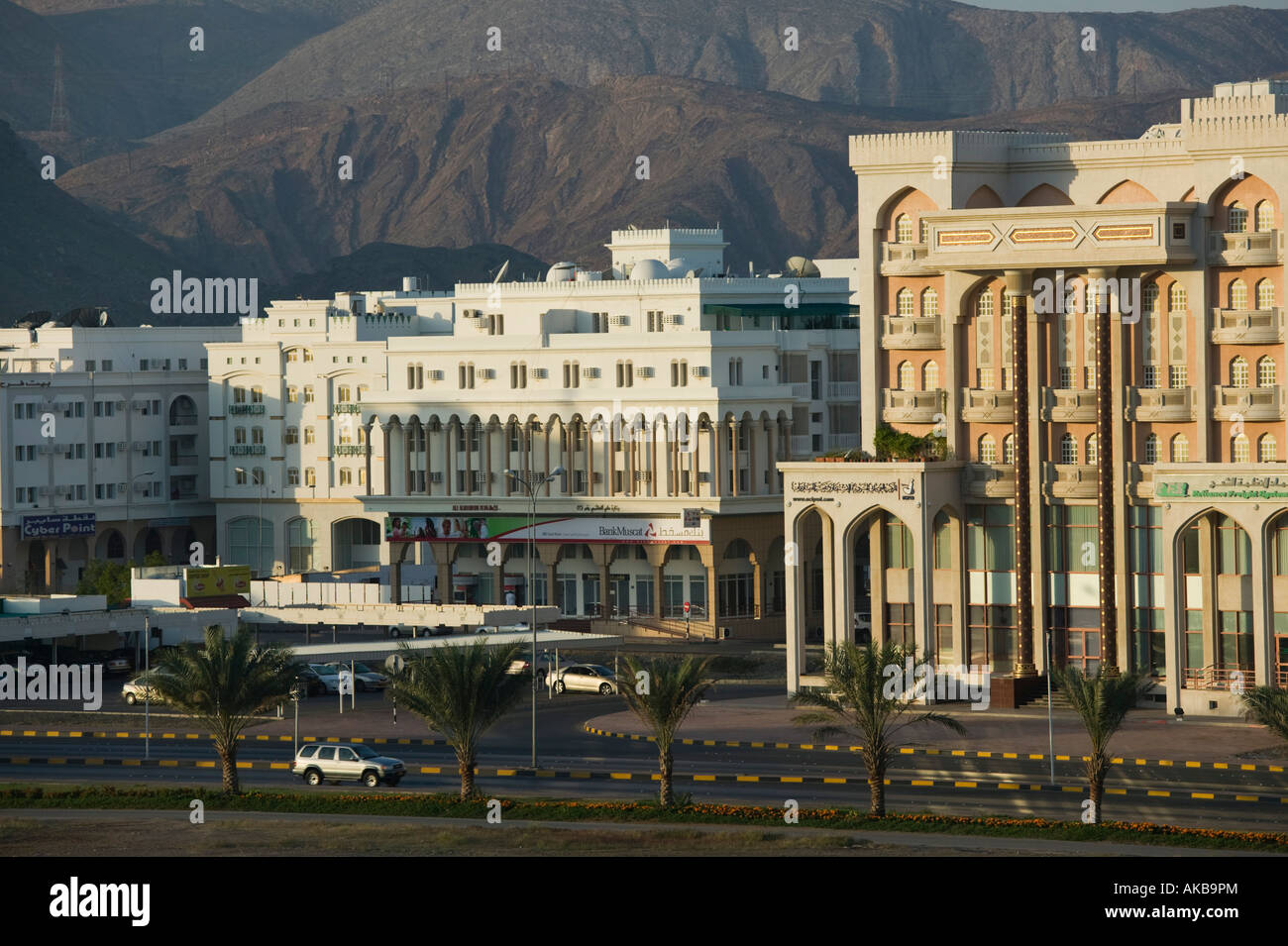 Oman, Muscat, Ruwi, Morning Light on Ruwi Commercial District Stock ...