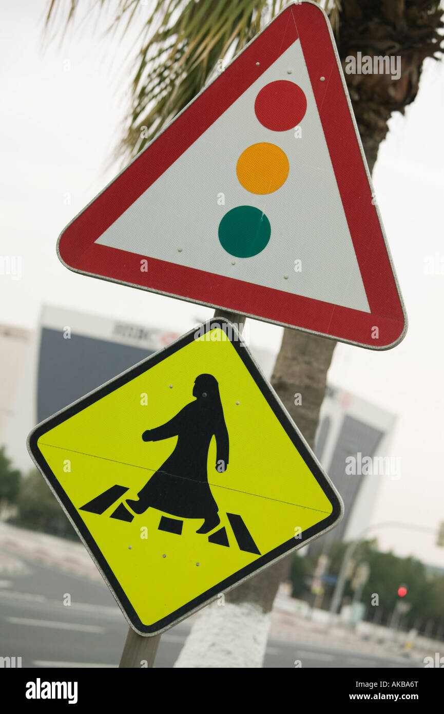 Qatar, Doha, Arabian Pedestrian Crossing Sign, Al-Corniche Street Stock ...