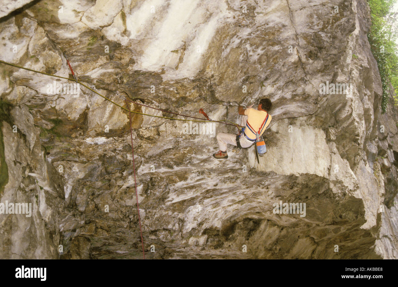 Pat Littlejohn on route named Giant Killer at Dinas Rock South Wales UK ...