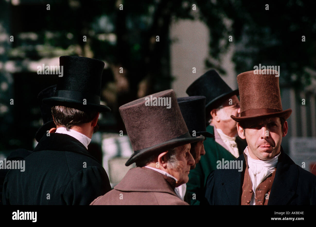 Actors as Victorian gentlemen on London location film set Stock Photo ...