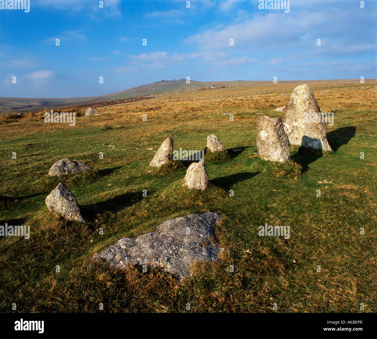 Merrivale standing stone row dartmoor hi-res stock photography and ...