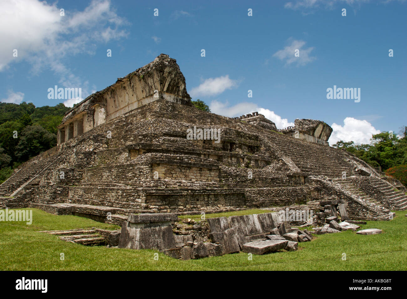 Mayan ruins and the surrounding rainforest at the Palenque Ruins in ...