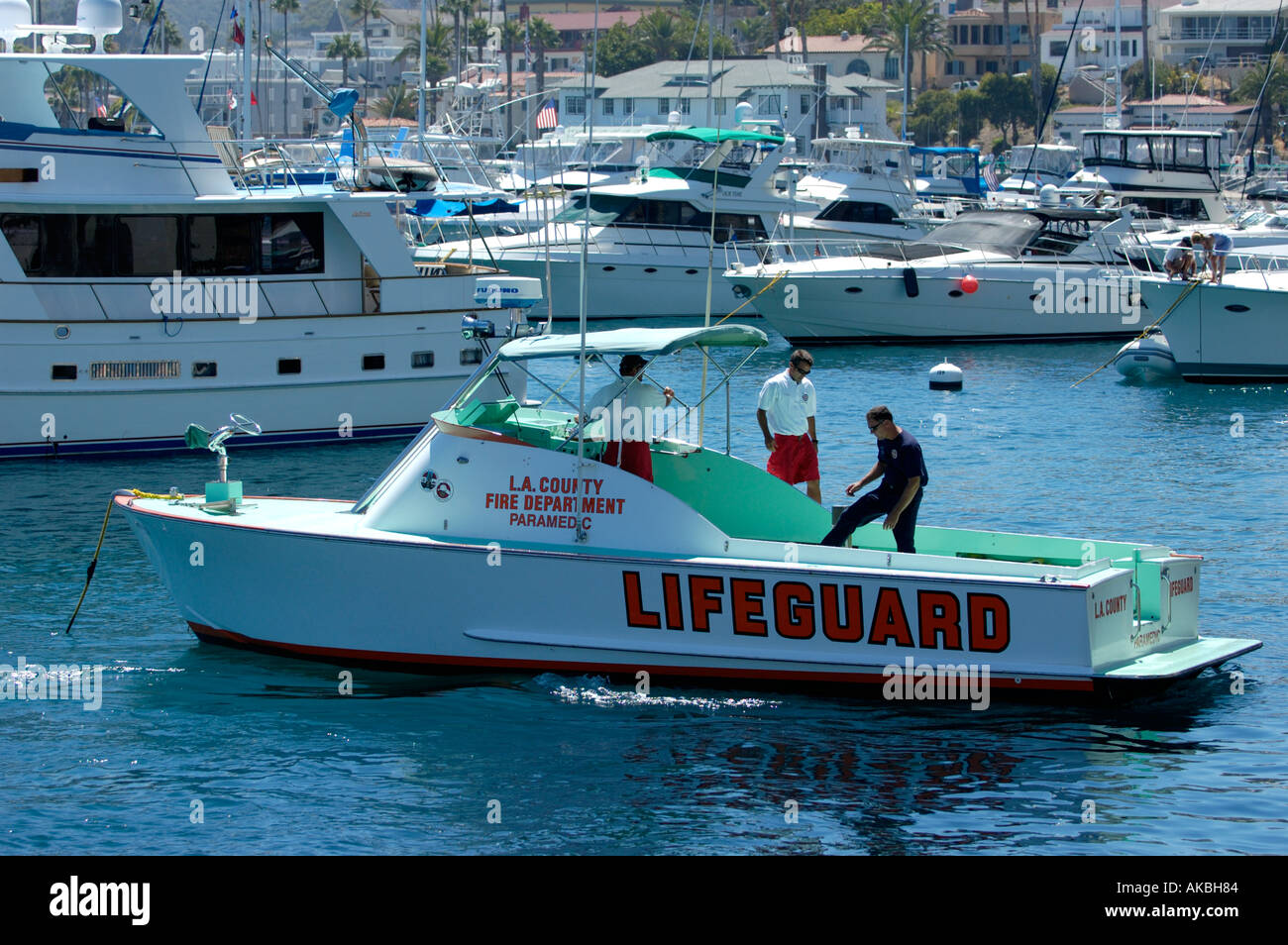 US lifeguard boat leaving the Avalon Marina Santa Catalina Island Stock ...