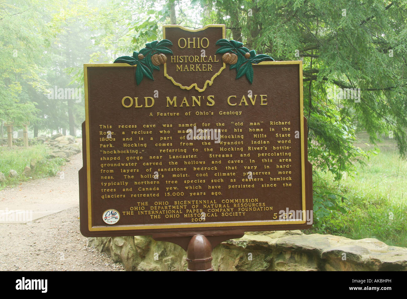 Old Mans Cave Historical marker Hocking Hills State Park Ohio Stock ...