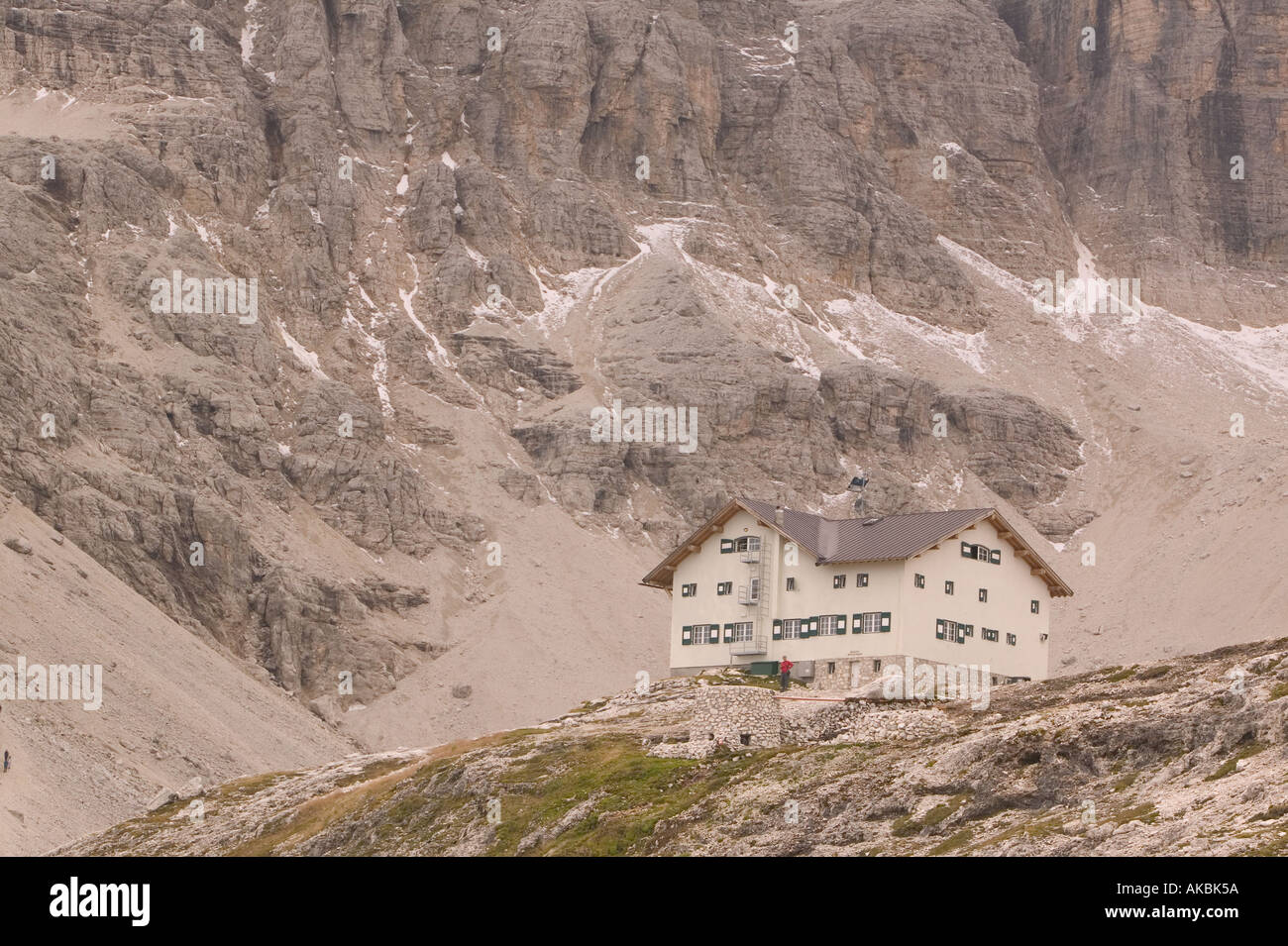 The Pisciadu refuge hut on the sella mountains Italian Dolomites above ...