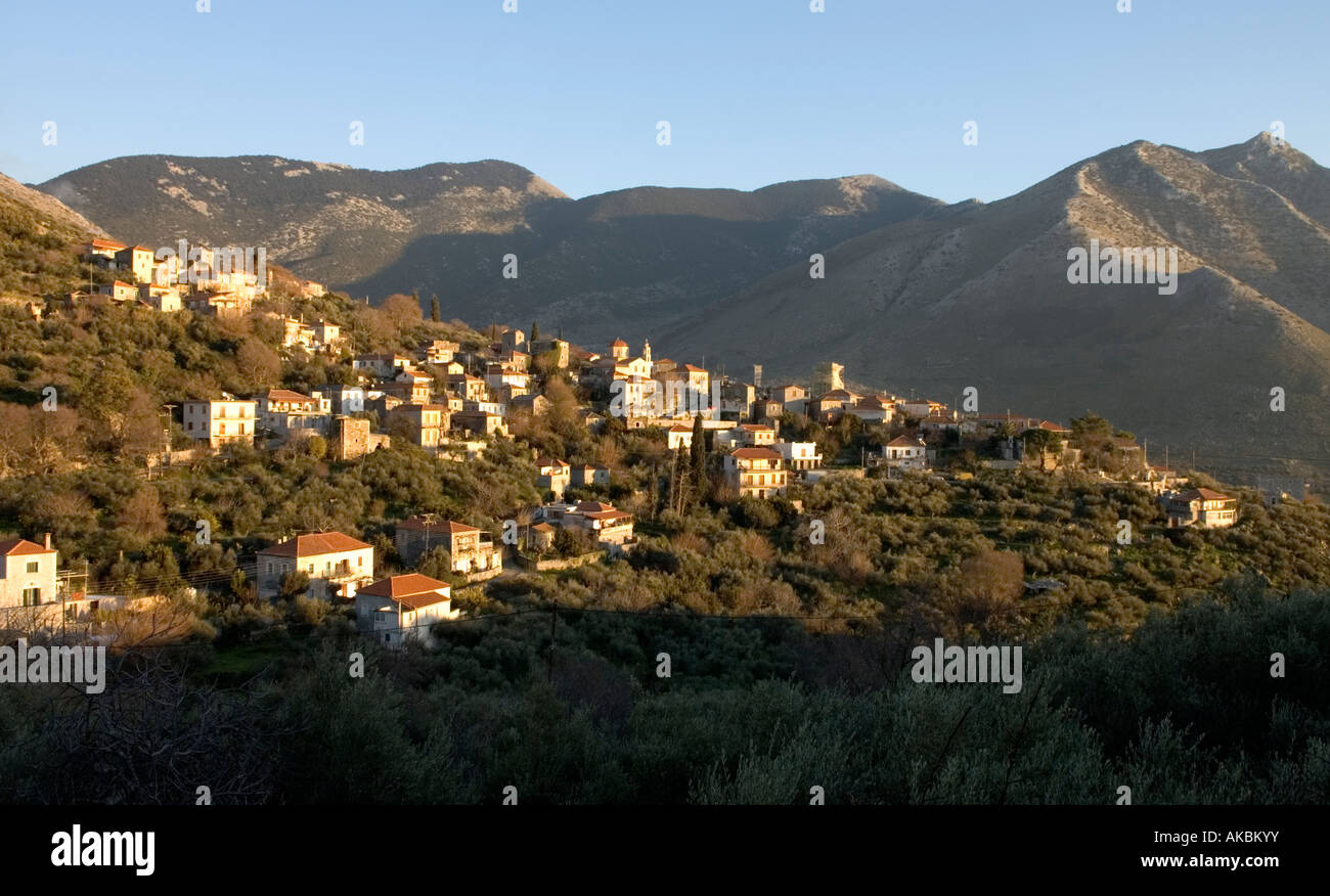 The Maniot village of Langada backed by the foothills of the Taygetos ...