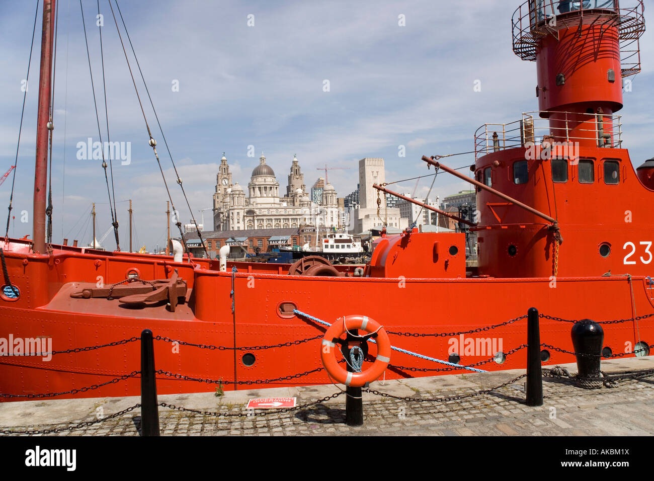 Old lightship and The Liver Building from the Hartley Quay with Canning ...