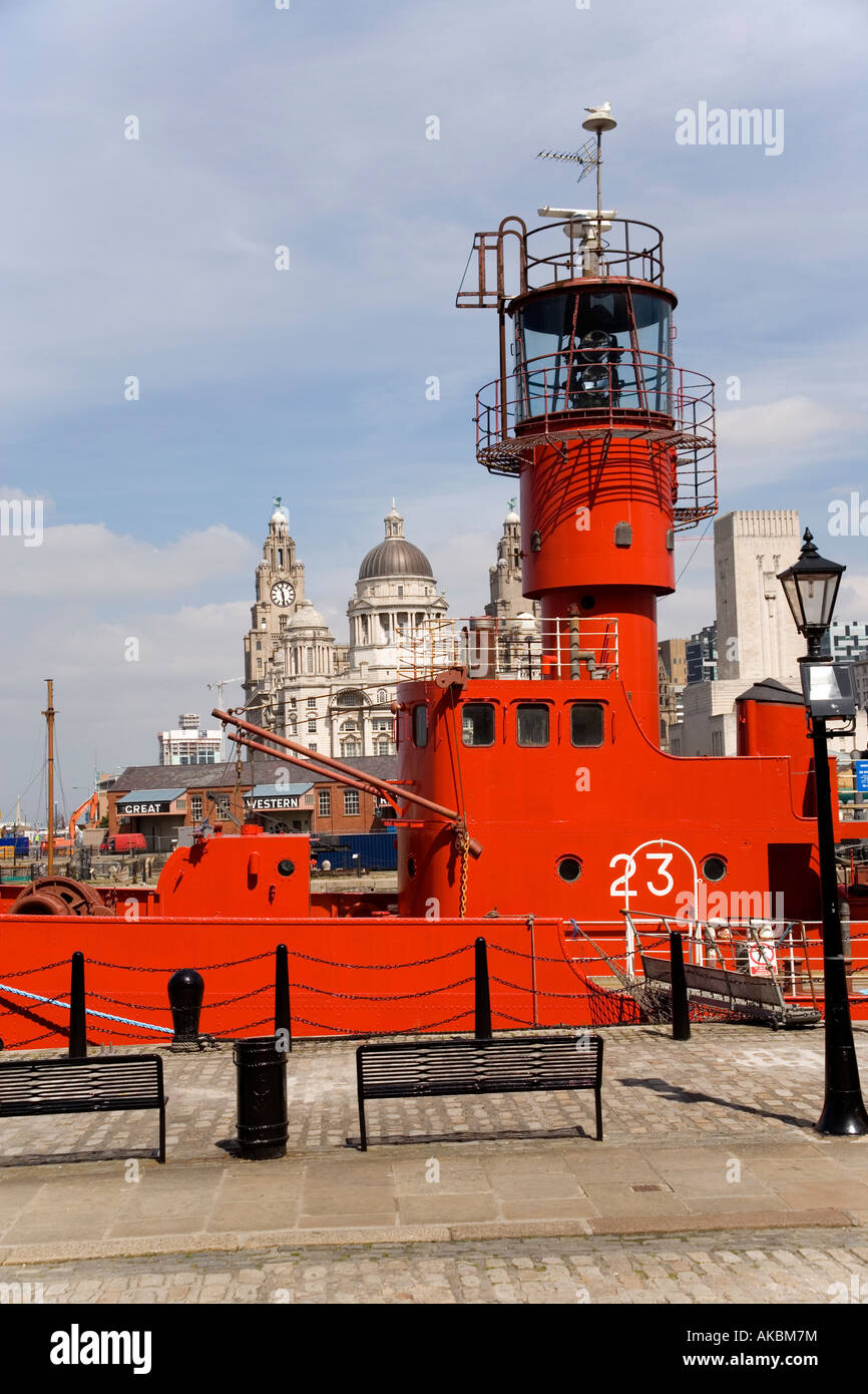 Old lightship and The Liver Building from the Hartley Quay with Canning ...