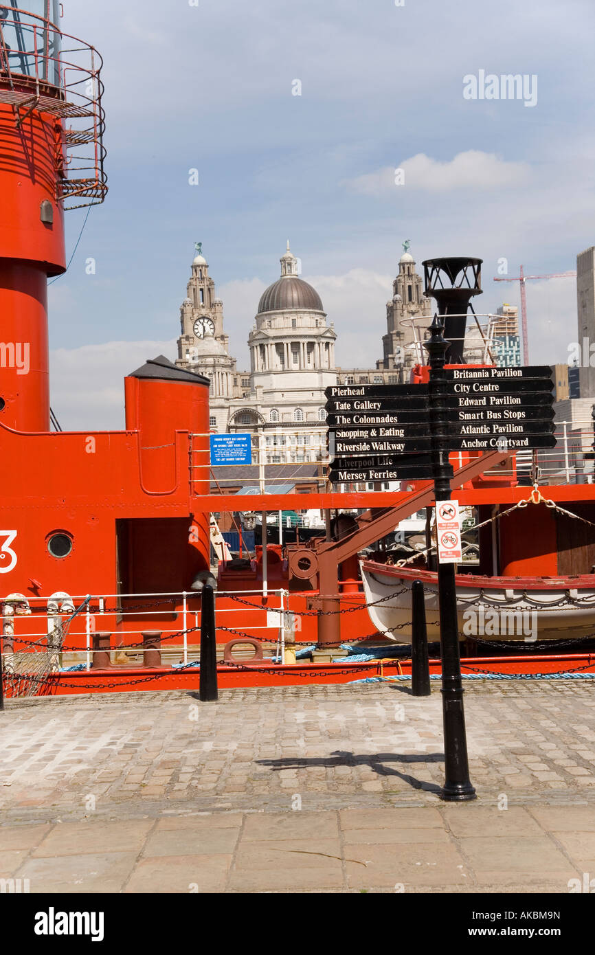 Old lightship and The Liver Building from the Hartley Quay with Canning ...