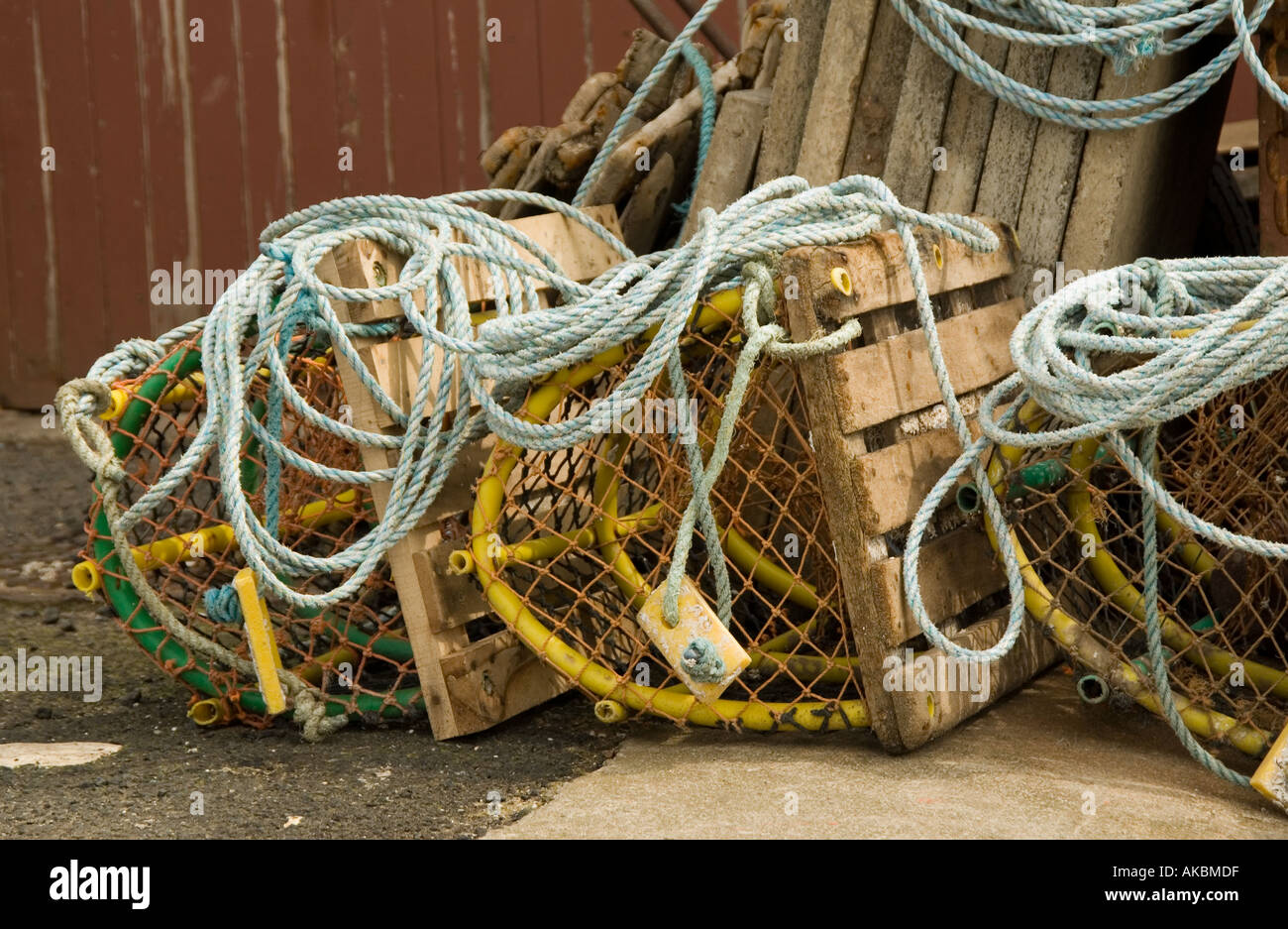 Fishing creels and Ropes in North Berwick harbour, Scotland Stock Photo ...