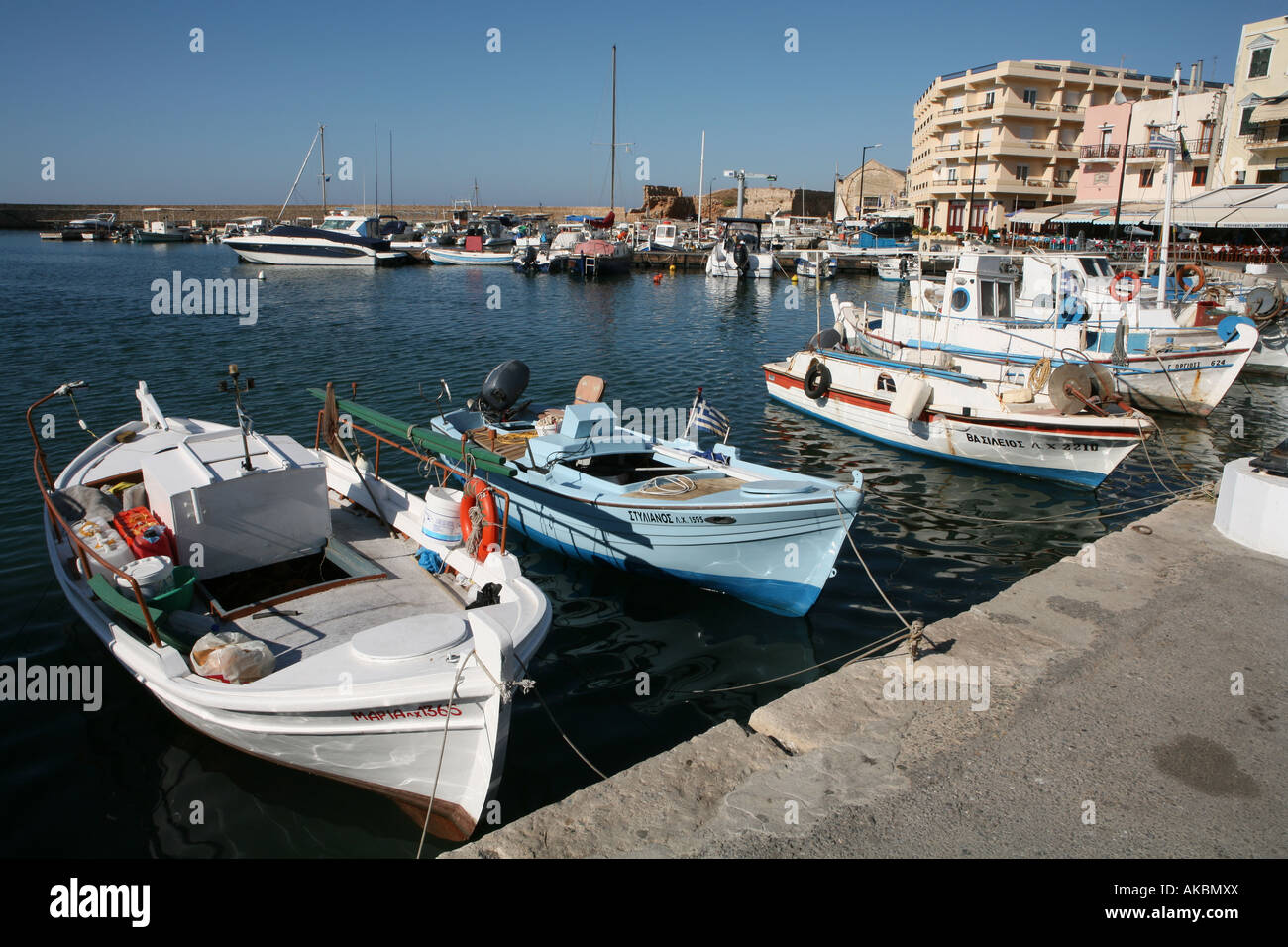 The marina area of Hania harbour Crete with its local fishing boats ...
