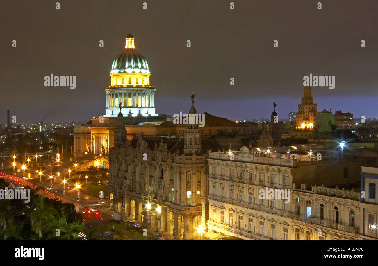 Parque Central showing the Capital Building at Night Havana Habana Cuba ...