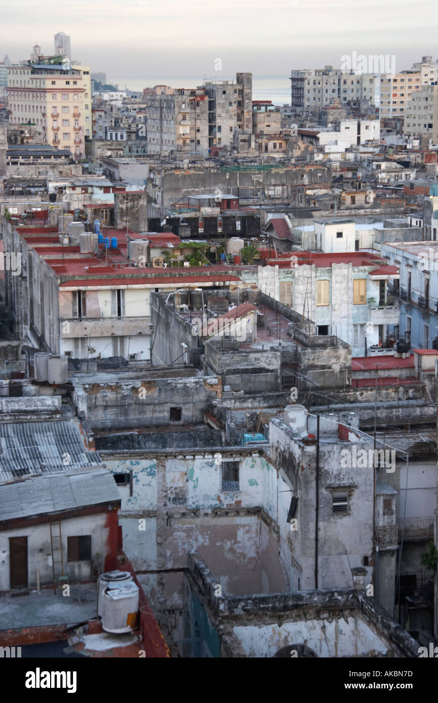 Slum rooftops adjoining Parrque Central and Paseo del Prada Central ...