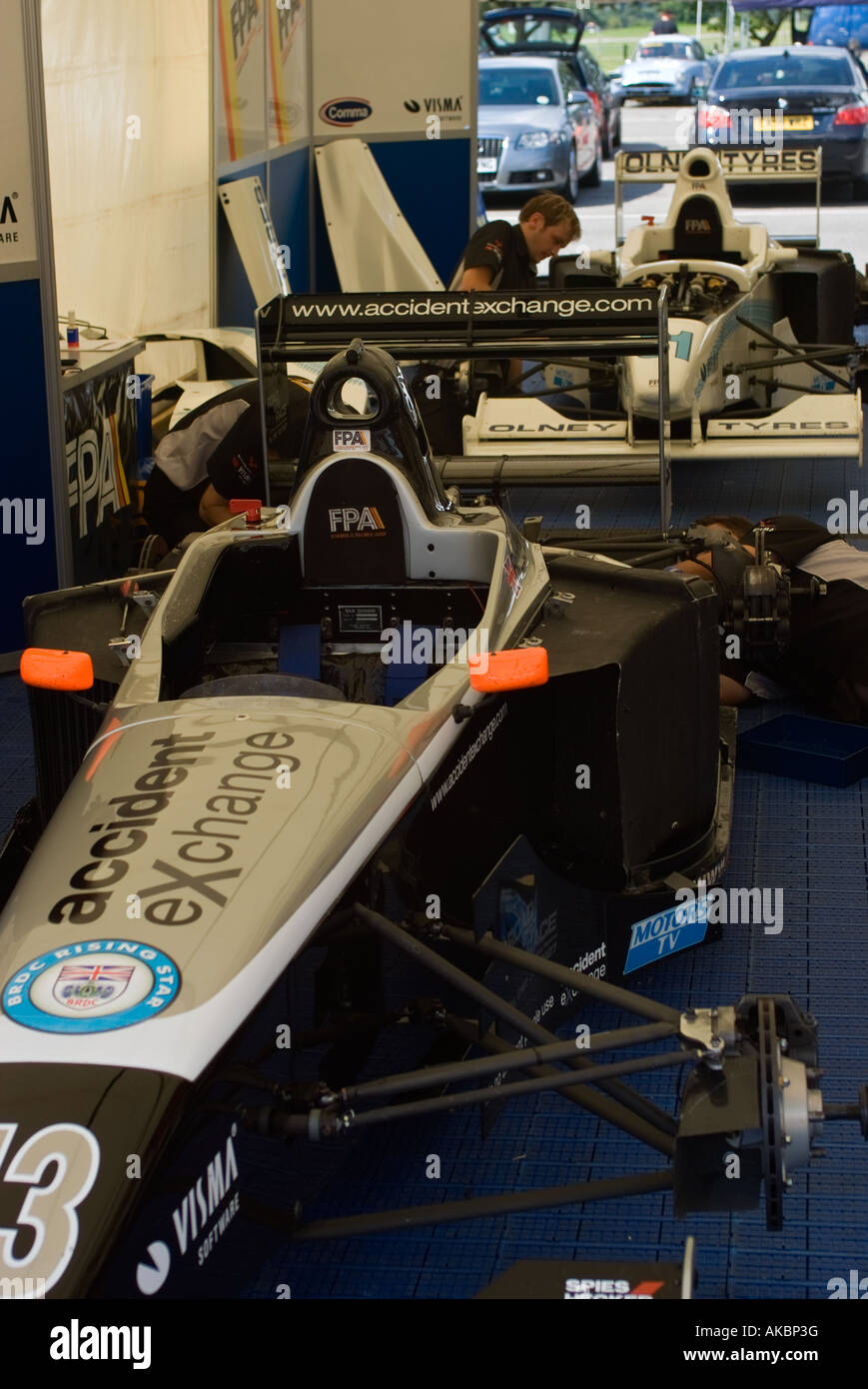 Mechanics Working On Palmer Audi Racing Cars in Garage at Oulton Park ...