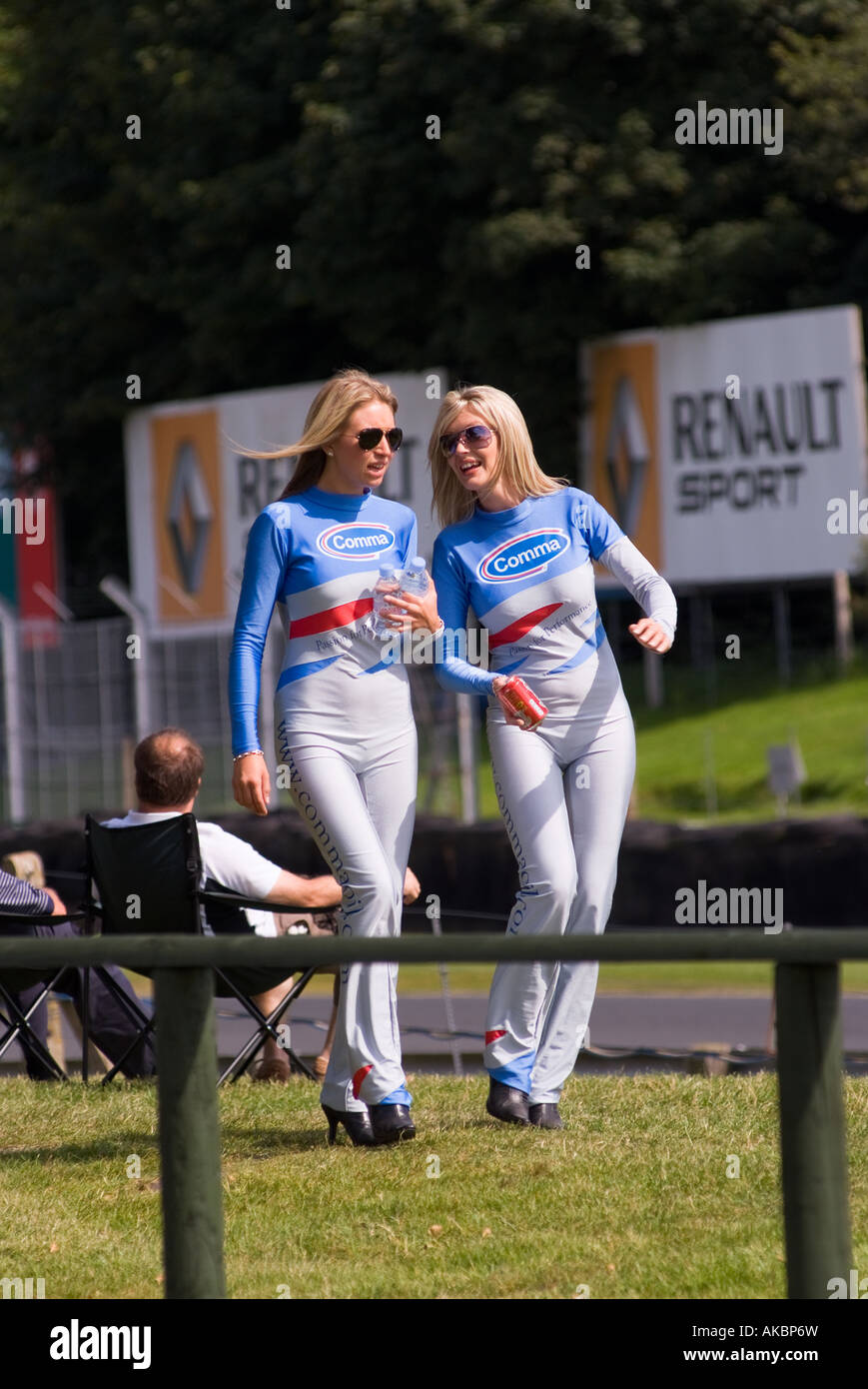Two Attractive Blond Promotional Girls Enjoying a Break at Oulton Park ...