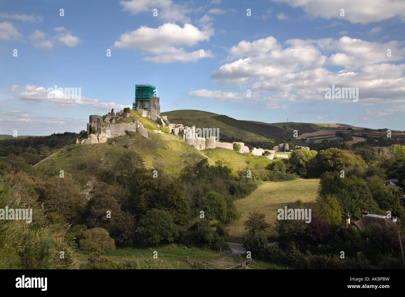 view of corfe castle restoration work in progress dorset autumn 2007 ...