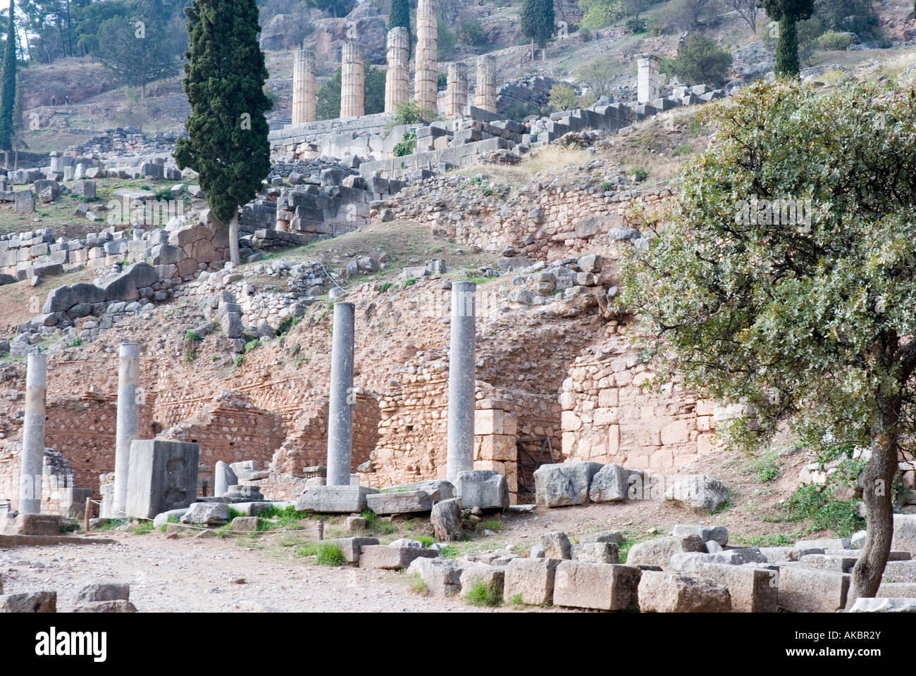 Remains of the Columns of the Roman Agora at Delphi with the Temple of ...