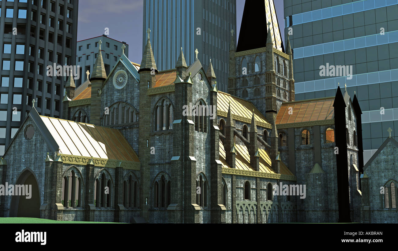 An ancient but well preserved Abbey amidst modern architecture The old ...