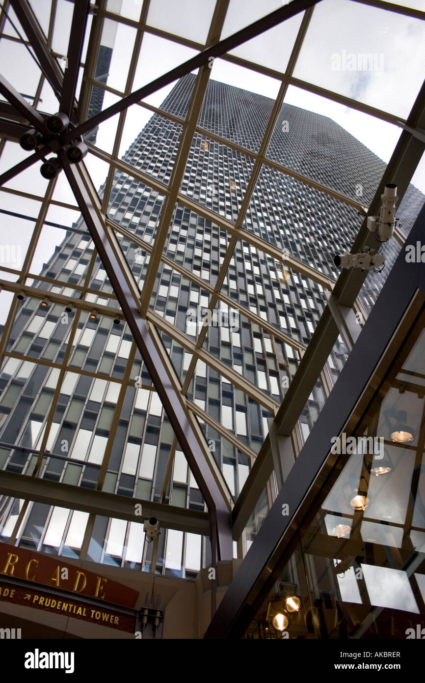 Prudential Tower Boston through shopping mall roof Stock Photo - Alamy