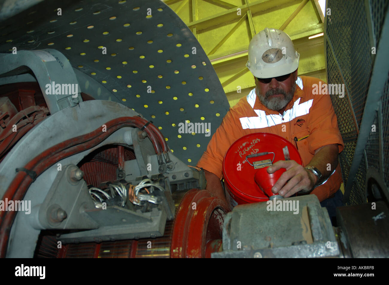 worker lubricating bearings electric motor mining dragline Central ...