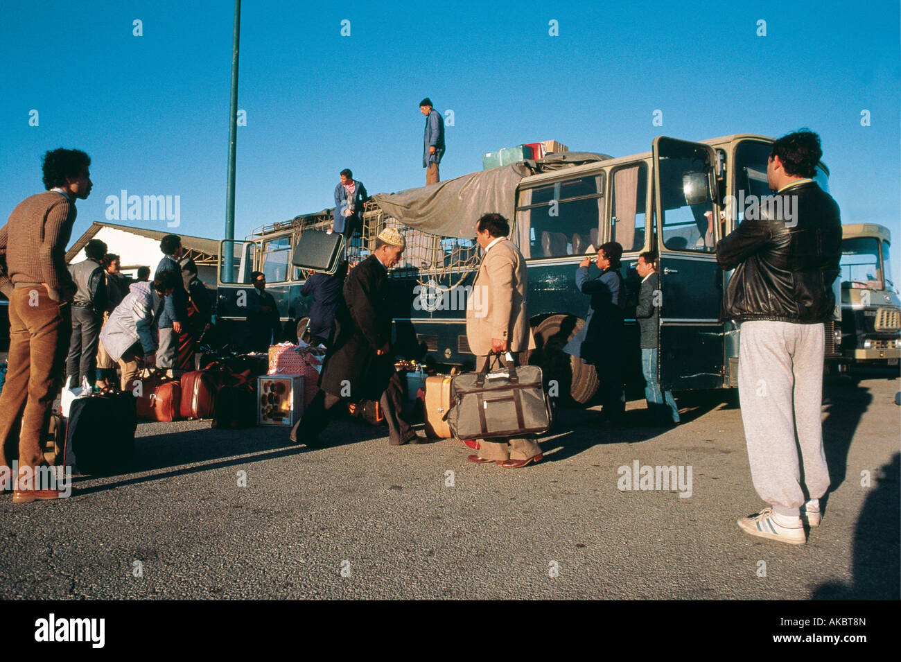 Travellers joining a bus in Tangiers Morocco north Africa Stock Photo ...