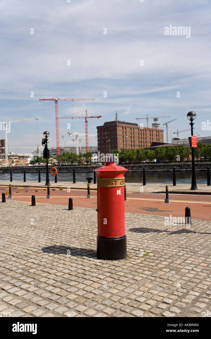 Building work around Lord Street from the Albert Dock with a red post ...