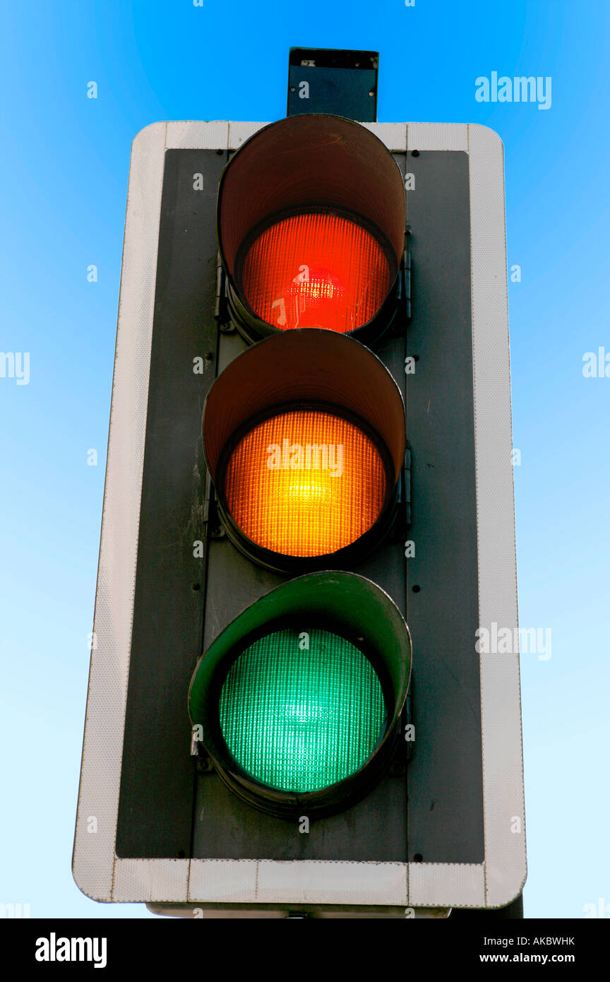 Confused traffic lights all lit up Stock Photo - Alamy