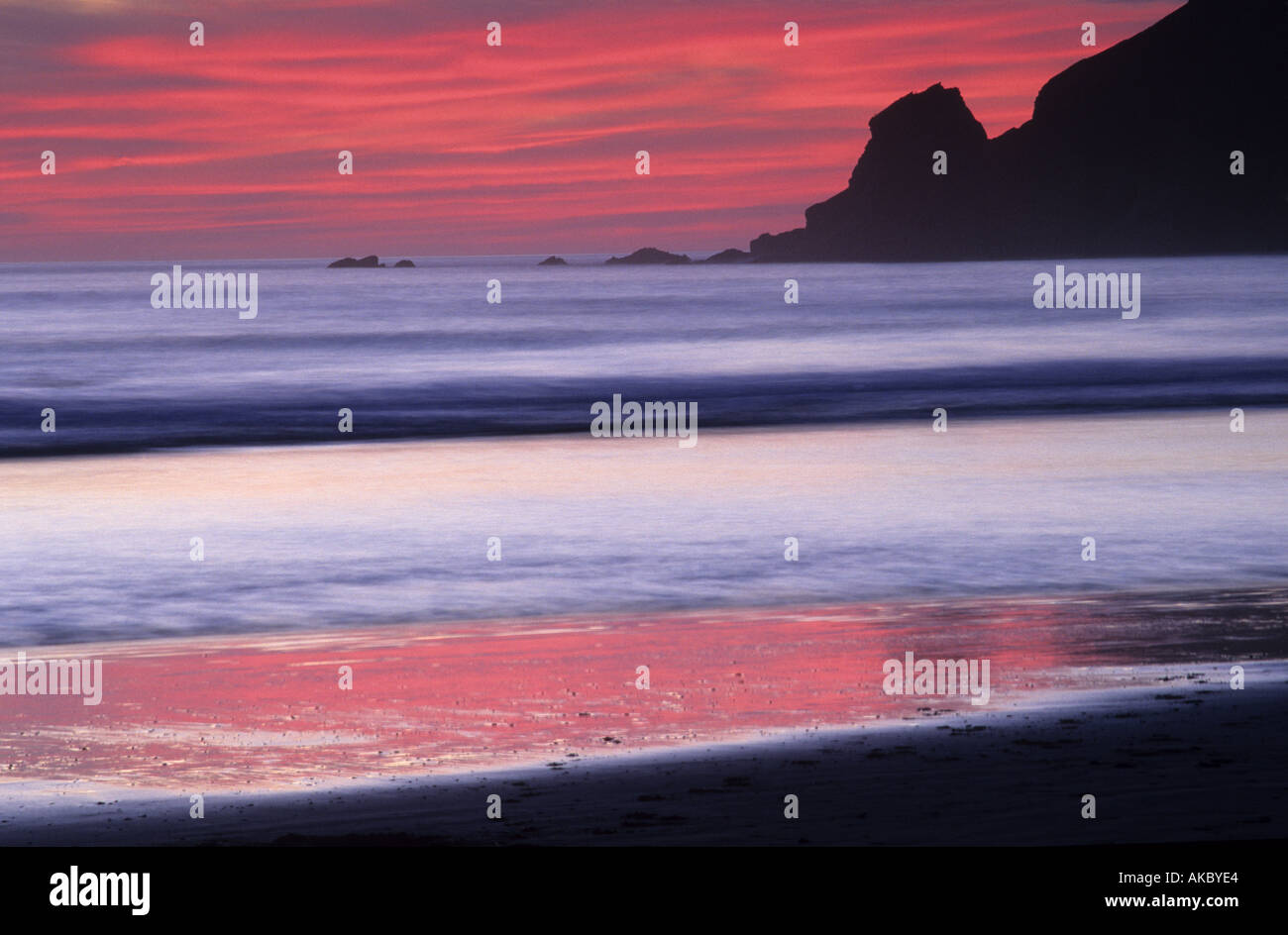 Sunset at Short Sands Beach, Oswald West State Park, Oregon, USA Stock ...