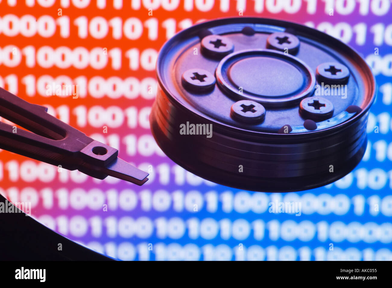 Hard disk platter red and blue with binary Stock Photo - Alamy