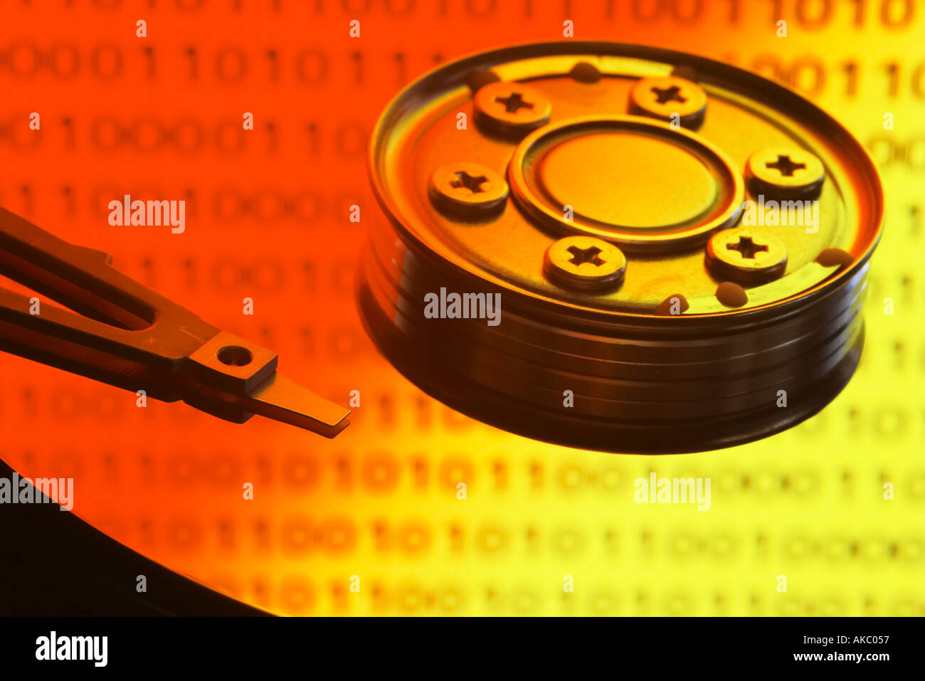 Hard disk platter red and yellow binary Stock Photo - Alamy