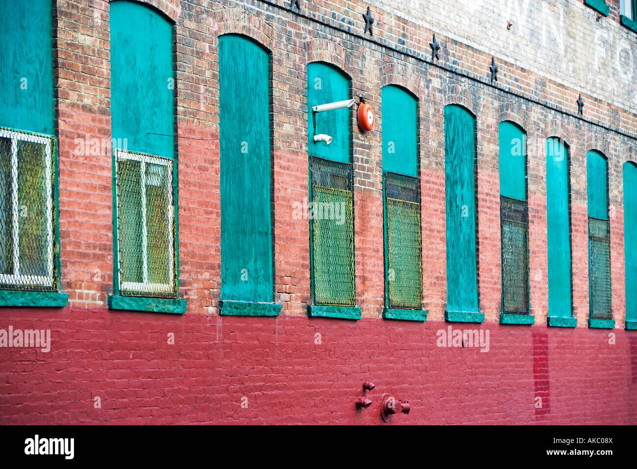 OLD FACTORY, BOARDED UP, IN A ROW, ONE-POINT PERSPECTIVE, ARCHITECTURE ...