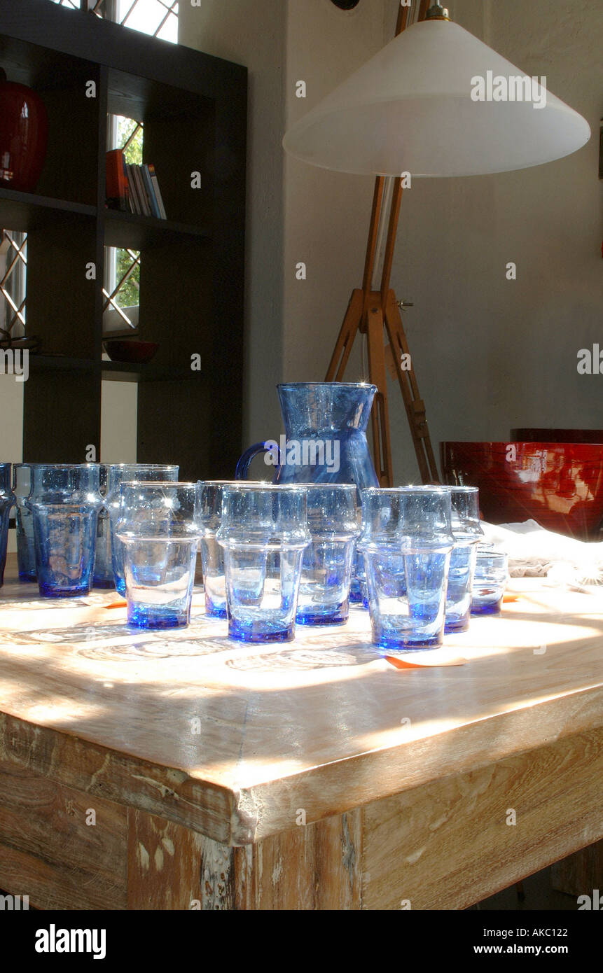 group of blue crystal glasses Stock Photo - Alamy