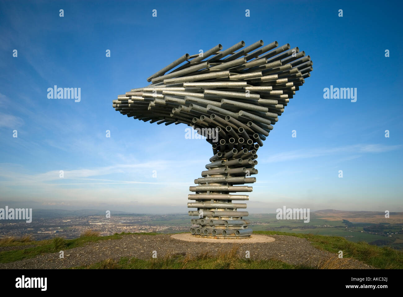 The Singing Ringing Tree, a sculpture near Burnley, Lancashire, UK. One ...