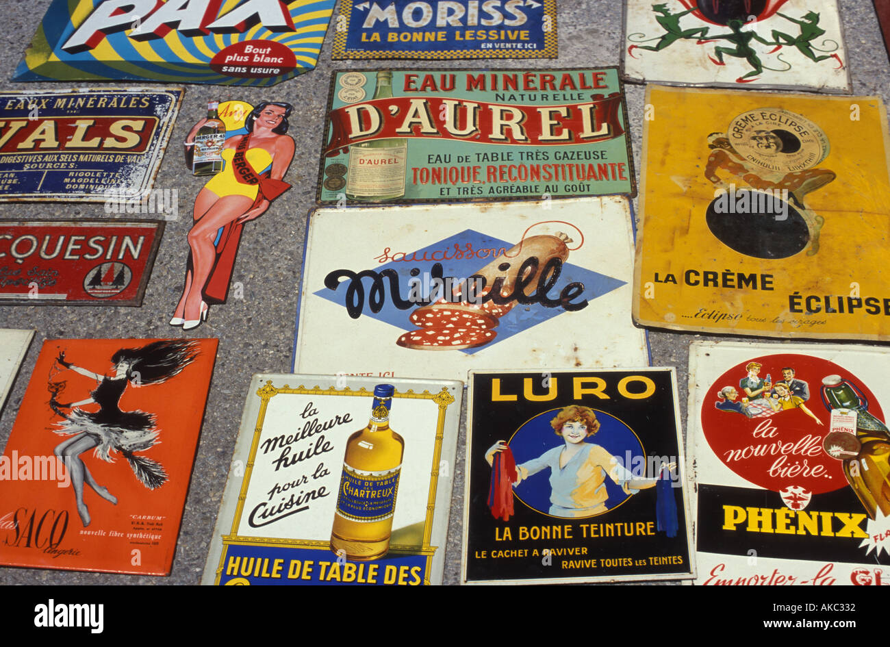 Antique advertising shields at the antique market at L isle sur la ...