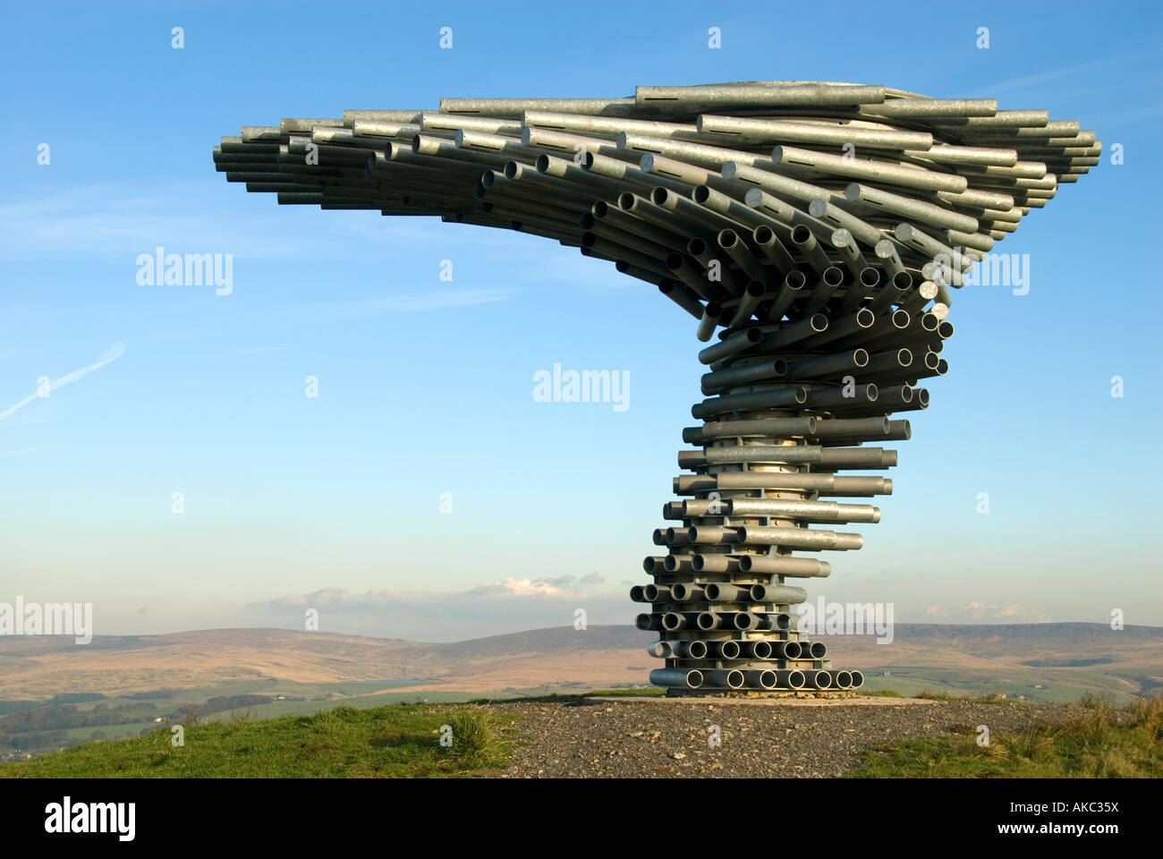 The Singing Ringing Tree, a sculpture near Burnley, Lancashire, UK. One ...
