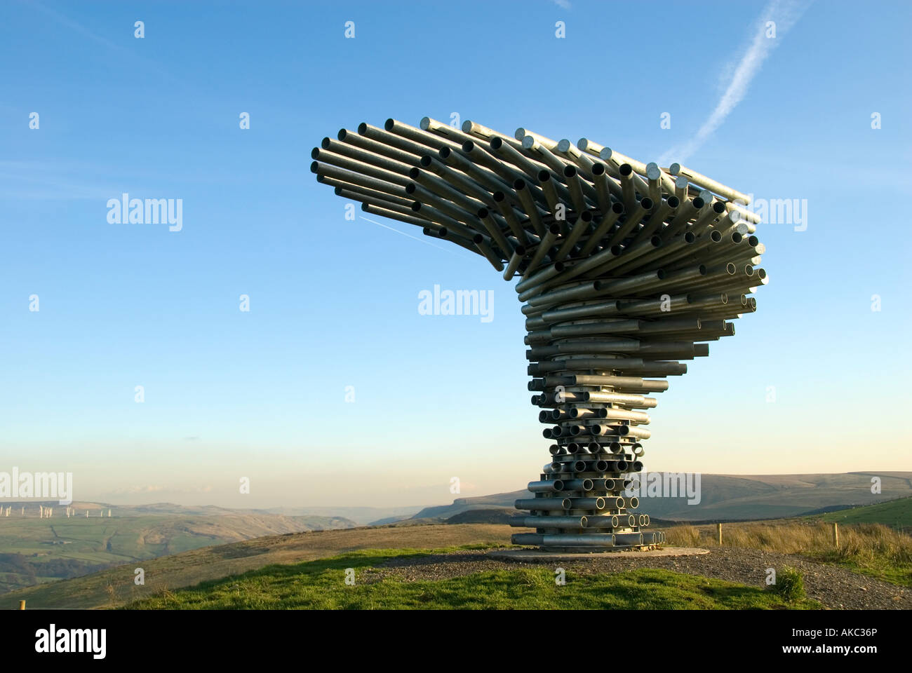 The Singing Ringing Tree, a sculpture near Burnley, Lancashire, UK. One ...