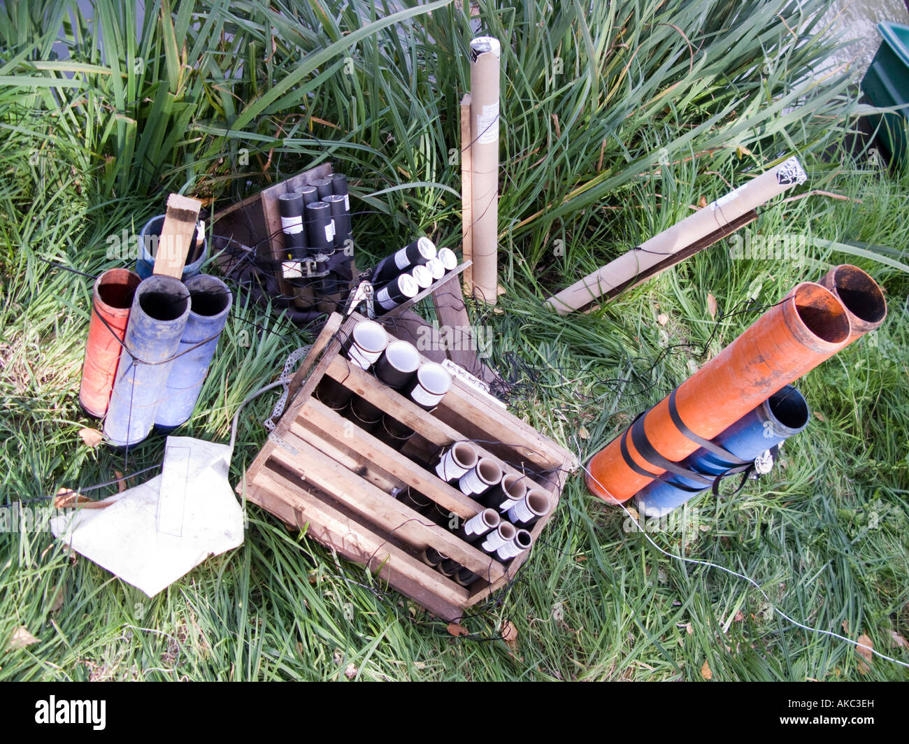 image of fire works in the day time setting up ready to fire Stock ...