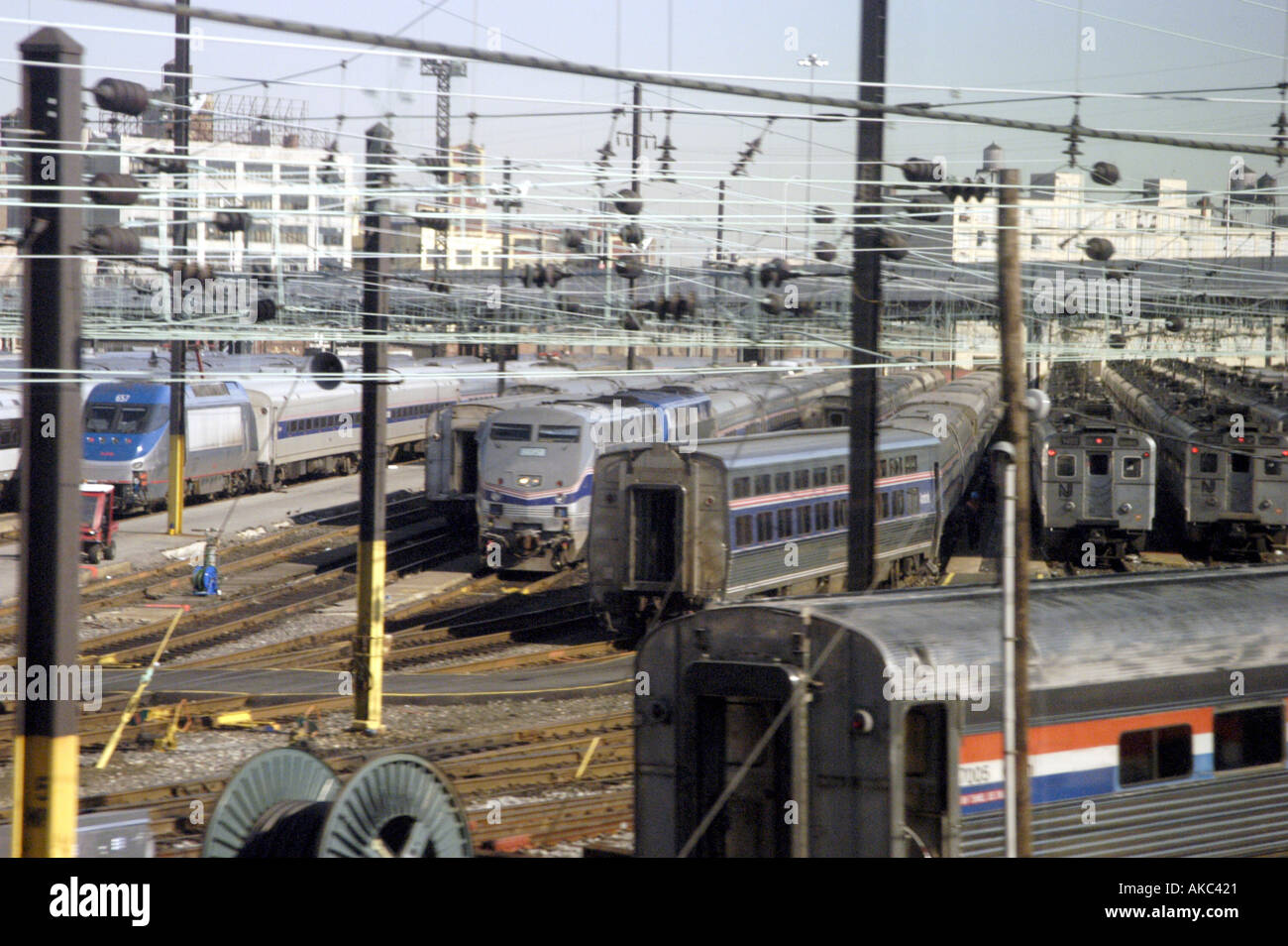 Passenger train and subway car railroad yard, New York City Stock Photo ...
