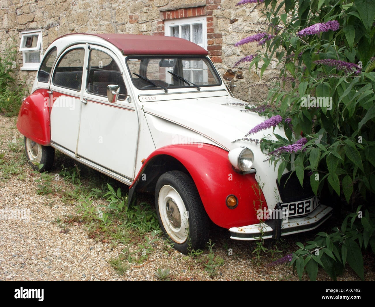 Citroen 2cv little classic car looked neglected in home garden showing ...