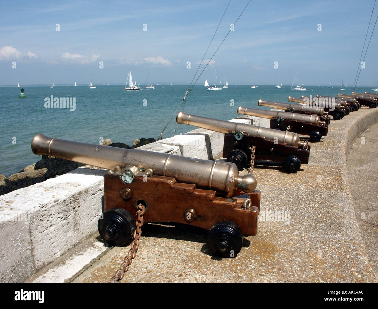 West Cowes Isle of Wight line of small cannons Stock Photo - Alamy