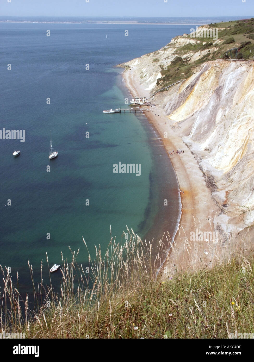 Isle of Wight sandy cliffs of Alum Bay and views over Solent to ...