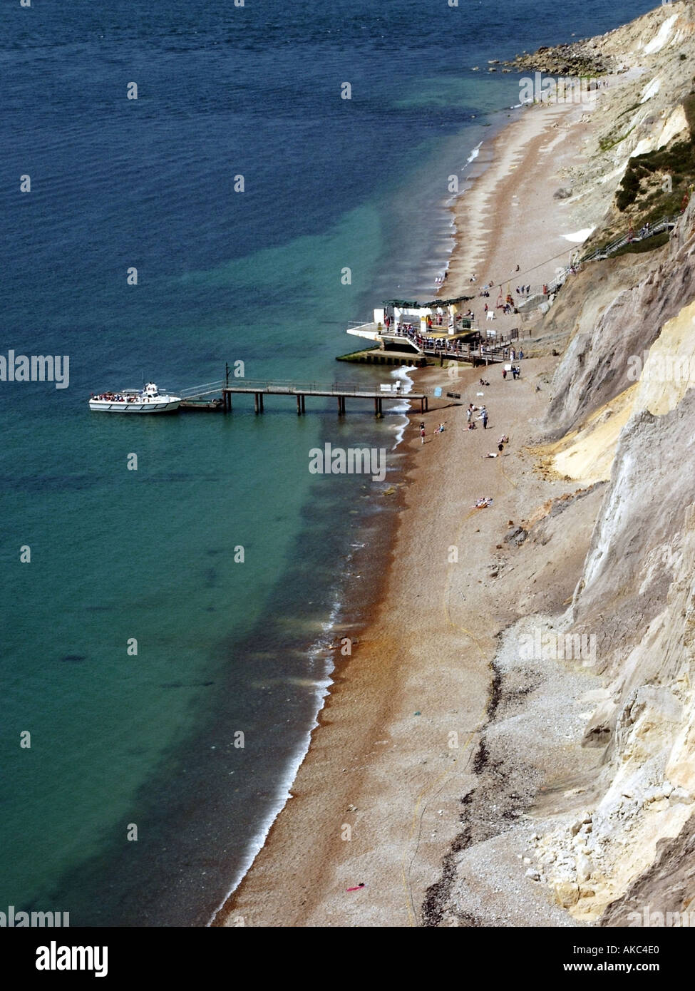 Isle of Wight multi coloured sandy cliffs of Alum Bay with chair lift ...