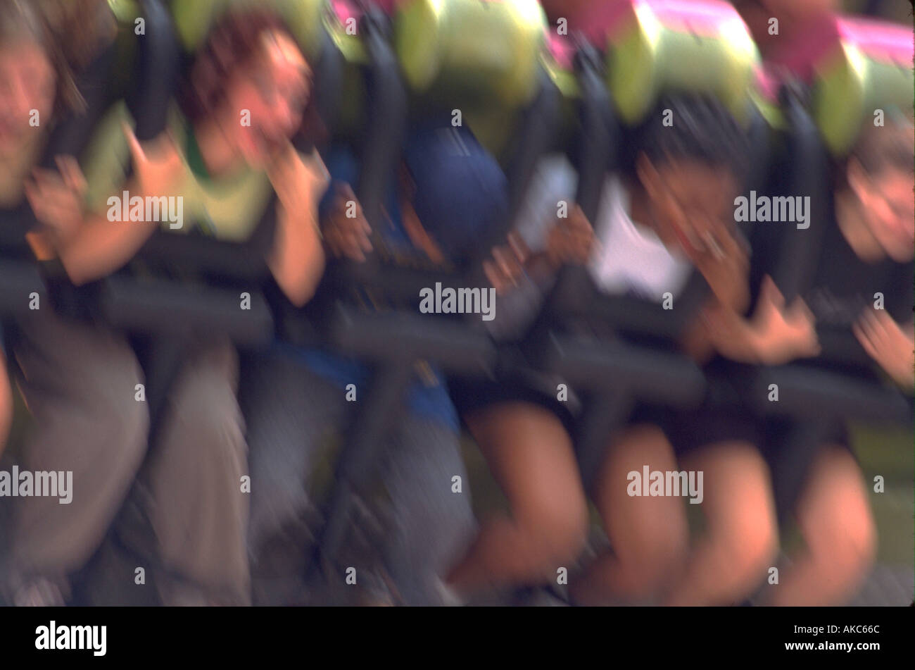 screaming teenage friends blurred on Minnesota State Fair thrill ride ...