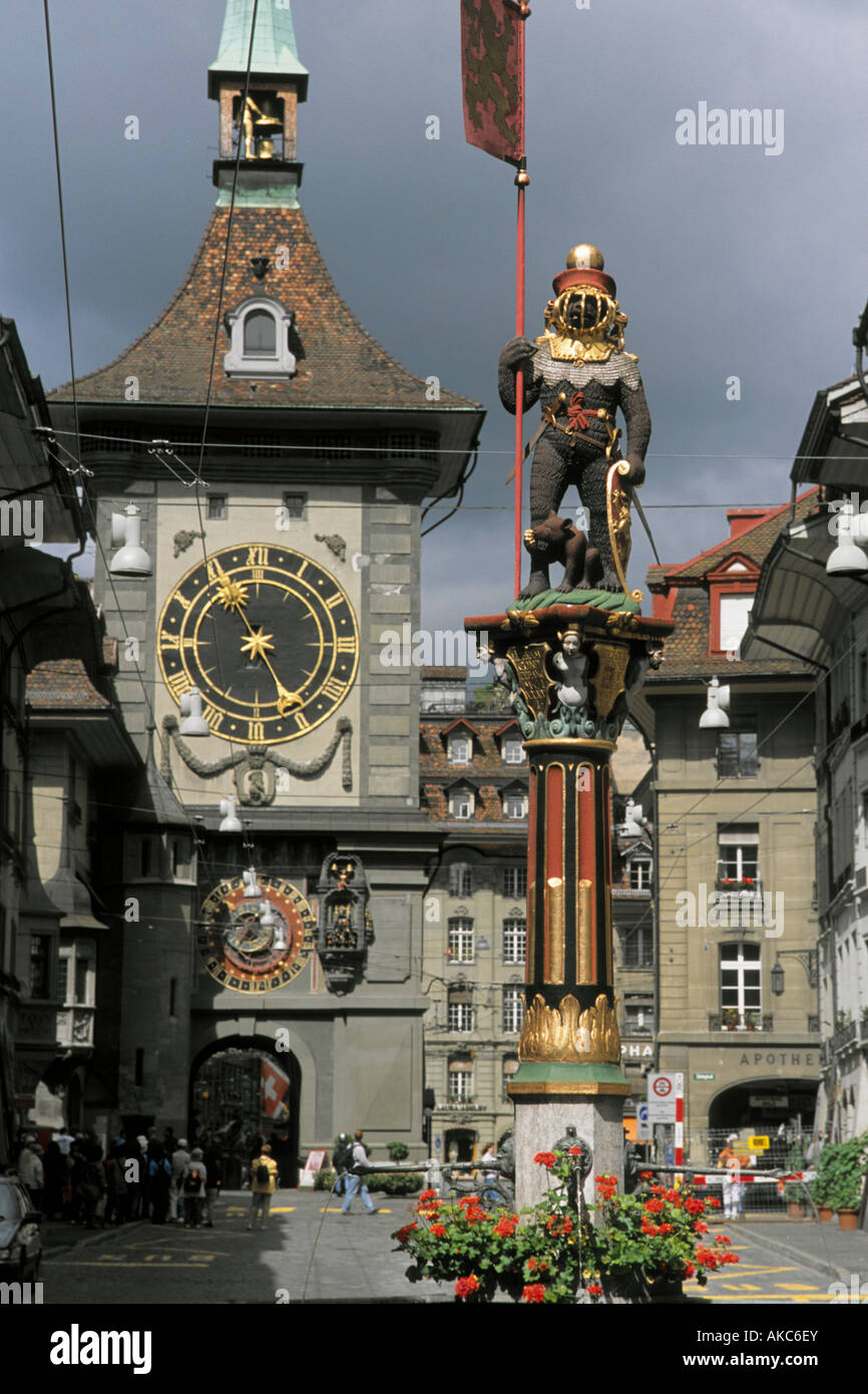 Switzerland Bern Clock Tower fountain Stock Photo - Alamy