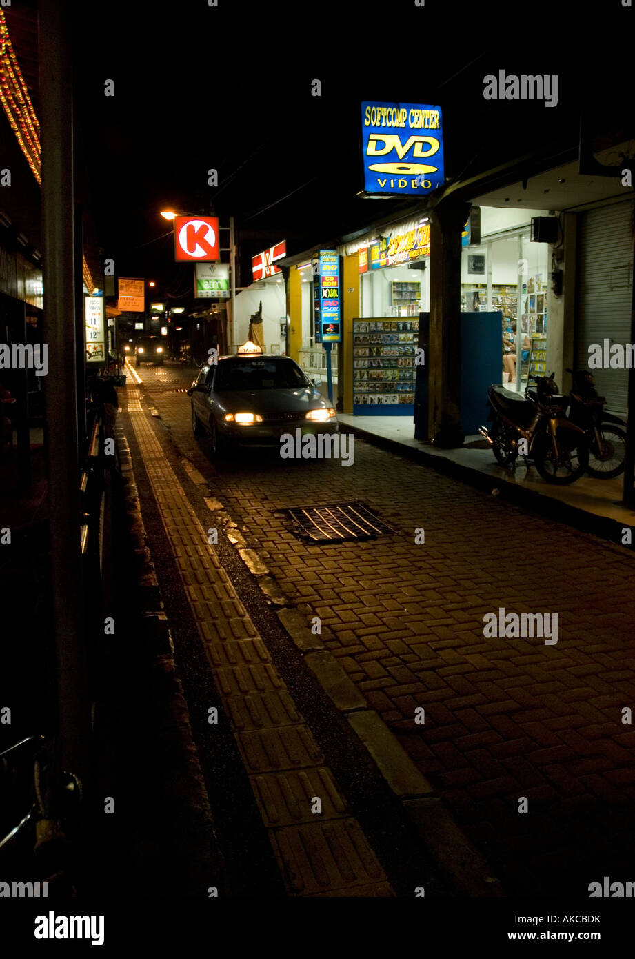 A night view of touristic area poppies lane II in Kuta Bali Indonesia ...